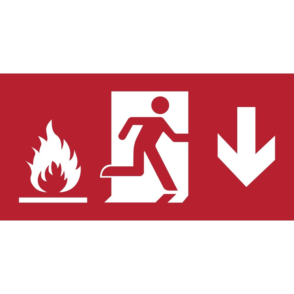 Fire exit with flames low in transparent plexiglass for wall